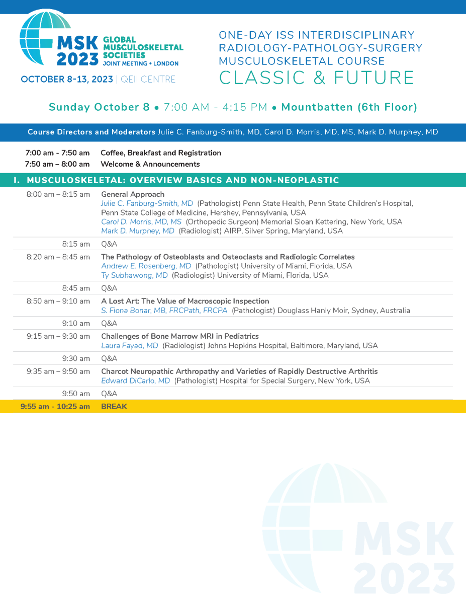 MSK 2023 Rad-Path-Surg Musculoskeletal Course | International Skeletal Society